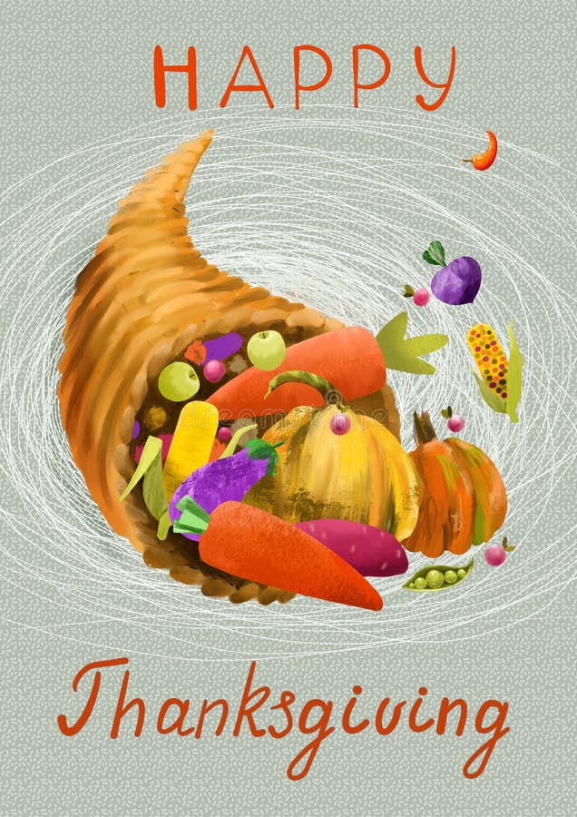 Illustration of a Cornucopia on a Thanksgiving Stock Illustration ...