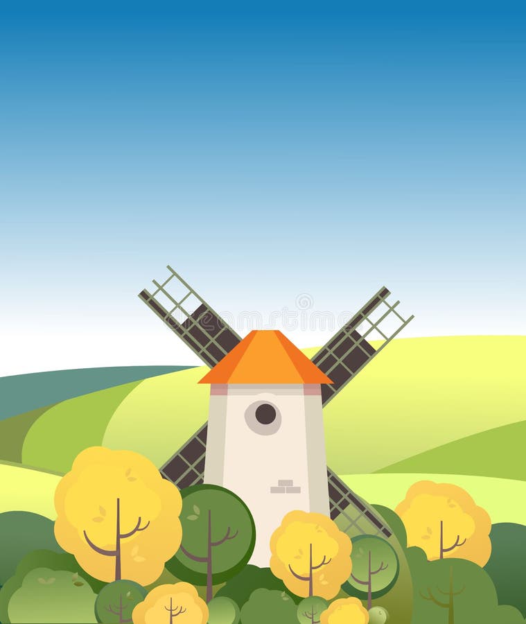 Illustration Countryside Windmill among Trees Stock Vector ...