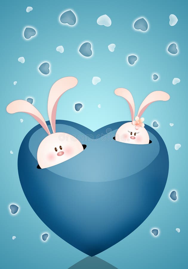 Illustration of a Couple of Rabbits in Blue Heart Stock Illustration ...