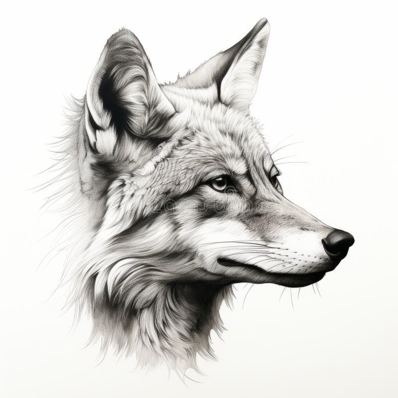 Realistic Coyote Head Drawing: Detailed Pencil and Ink Illustration ...