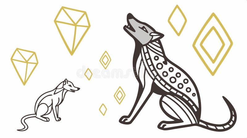 Illustration of a Coyote or Wolf Howling with Diamonds Around it Vector ...