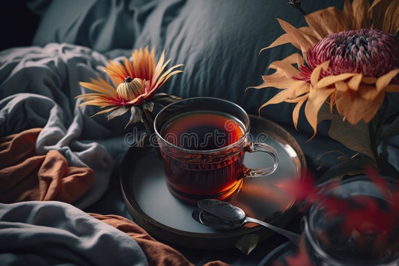 Illustration, Cozy Composition with a Cup of Red Tea, Ai Generative ...