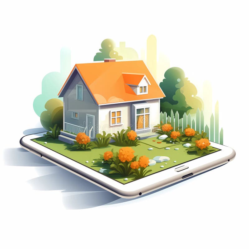 Illustration of a Cozy House on a Smartphone Screen Representing a ...
