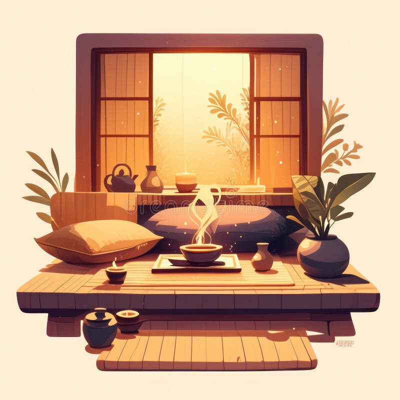 Illustration of a Cozy Tea Room with a Window View Stock Illustration ...