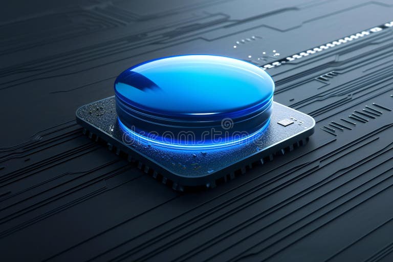 Cpu with Blue Light Inside on Black Background Stock Illustration ...