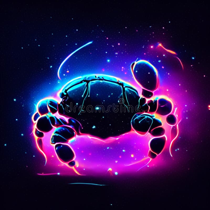 Illustration of a Crab on a Dark Background with Neon Lights ...