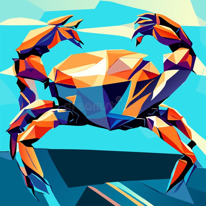 Illustration of a Crab in a Low Poly Style on a Blue Background AI ...