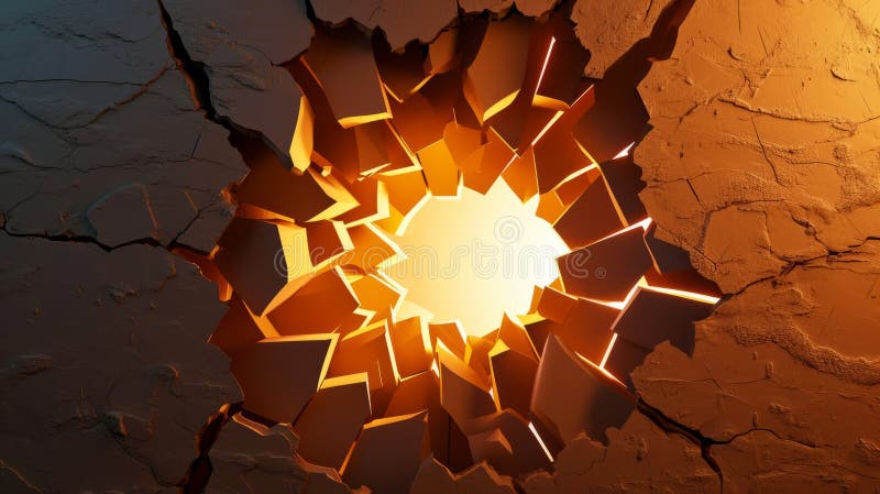 Illustration of a Cracked Brown Wall with a Light Circular Hole in it ...
