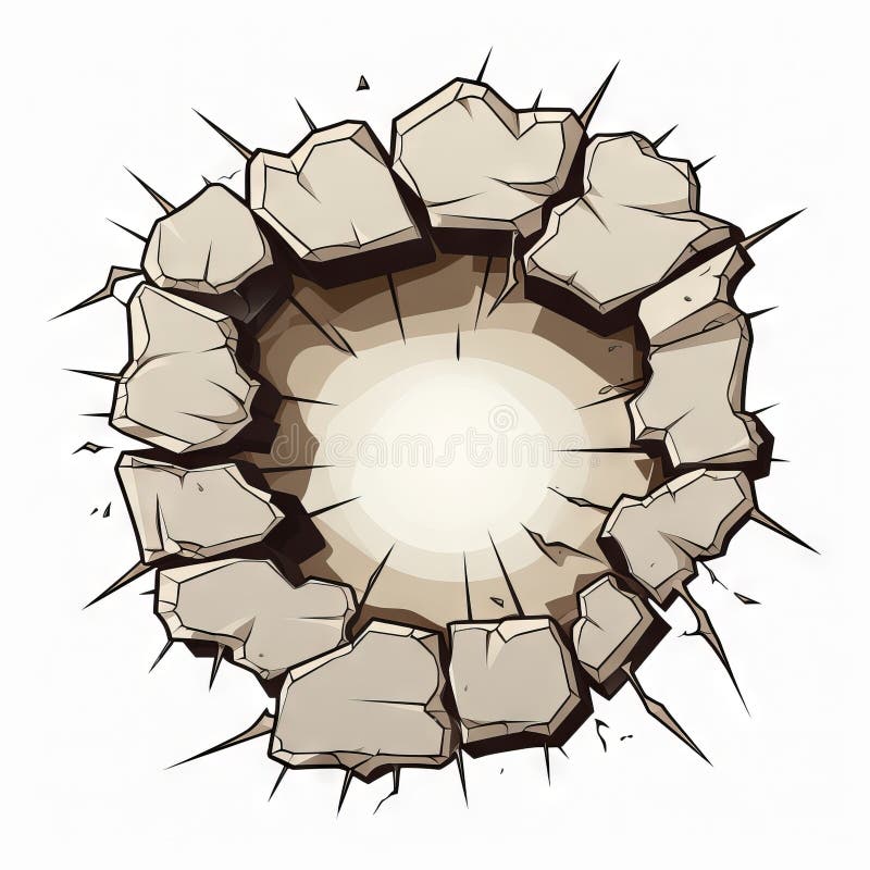 Illustration of a Cracked Hole in a White Surface. Breaking Wall with a ...
