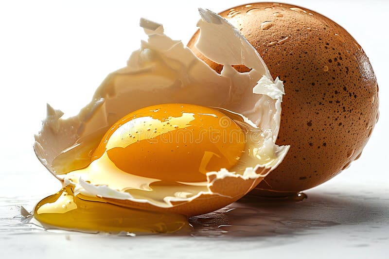 Cracked Open Egg Shell, with the Yolk Spilling Out on a White ...