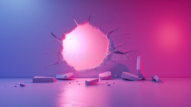 Illustration of a Cracked Pink Wall with a Circular Hole in it Stock ...