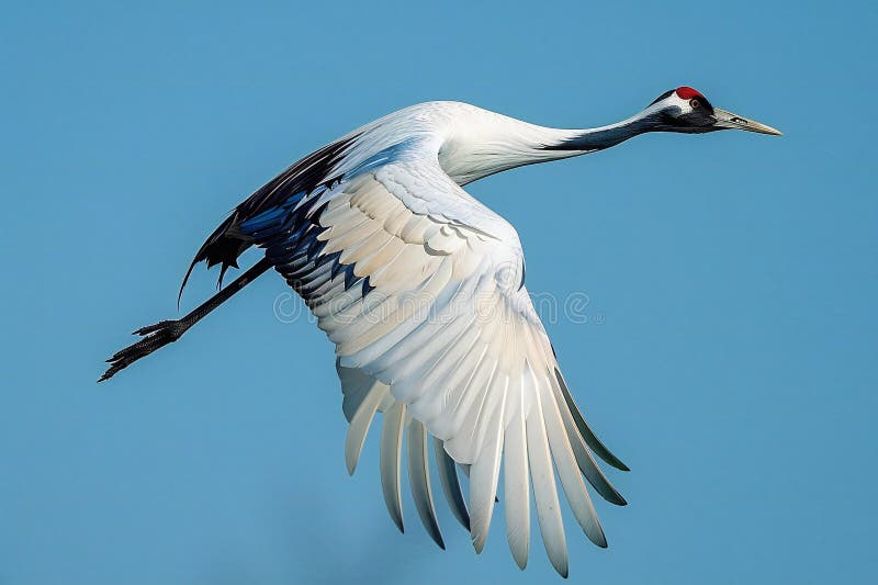 Illustration of Crane Flying in the Blue Sky, High Quality, High ...