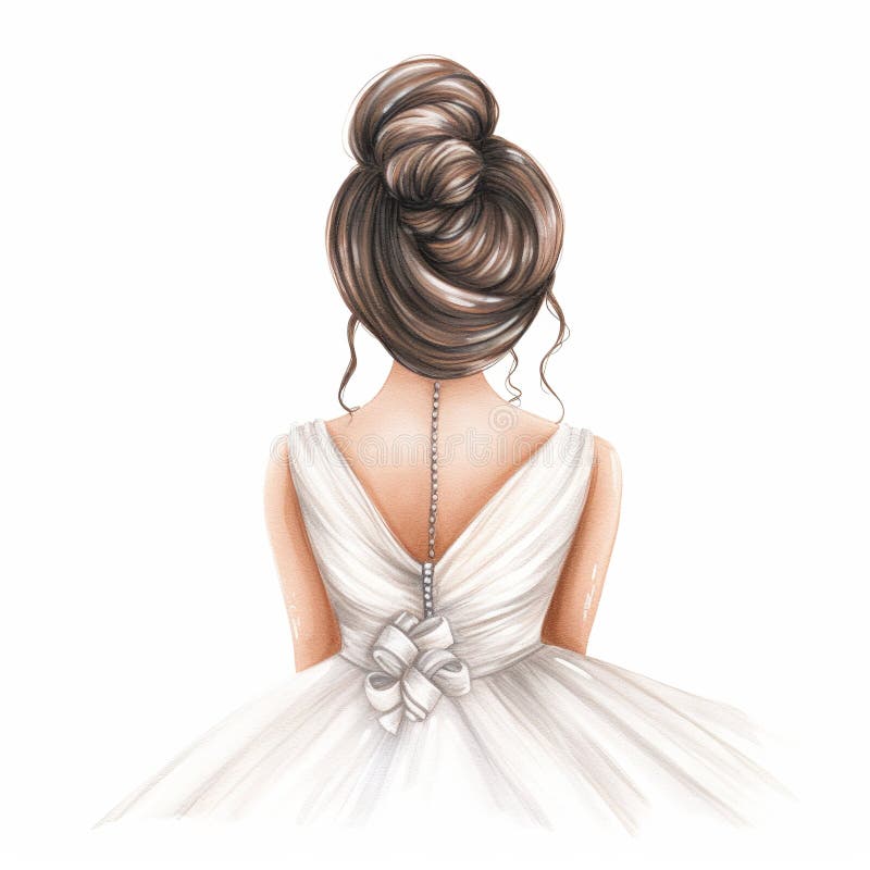 Illustration of Crayon Drawing of a Bride Back View Simple and Elega ...