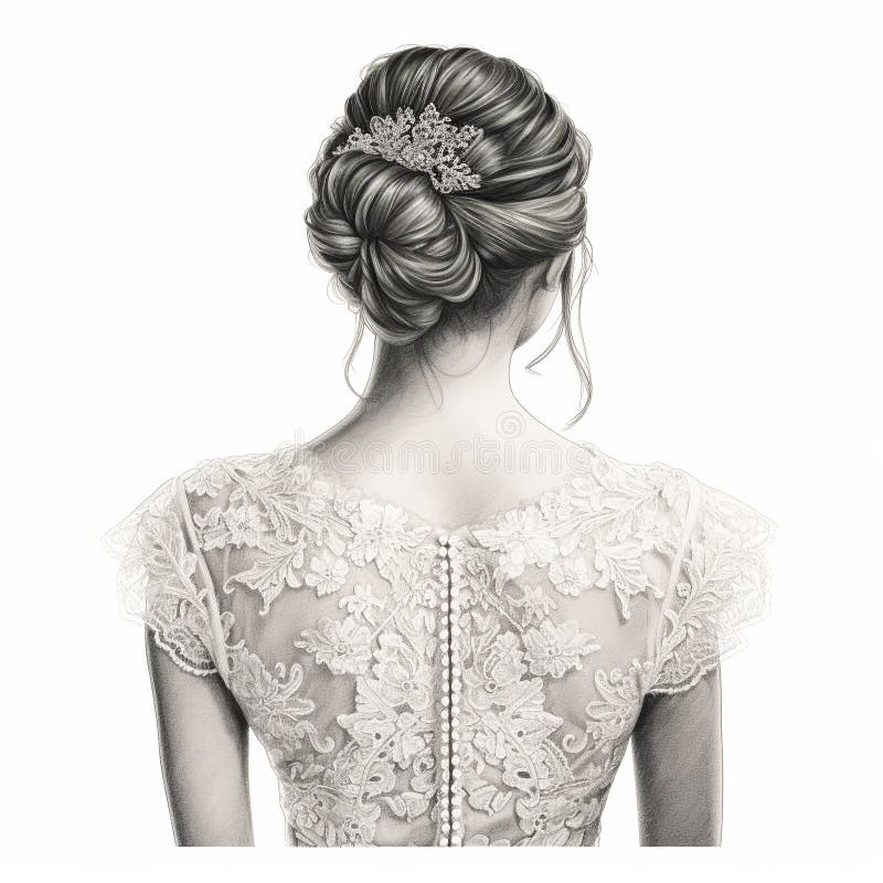 Illustration of Crayon Drawing of a Bride Back View Simple and Elega ...
