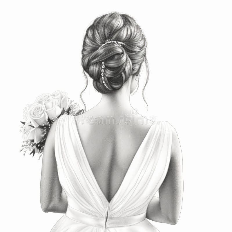 Illustration of Crayon Drawing of a Bride Back View Simple and Elega ...
