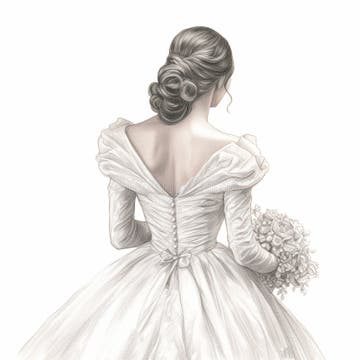 Illustration of Crayon Drawing of a Bride Back View Simple and Elega ...