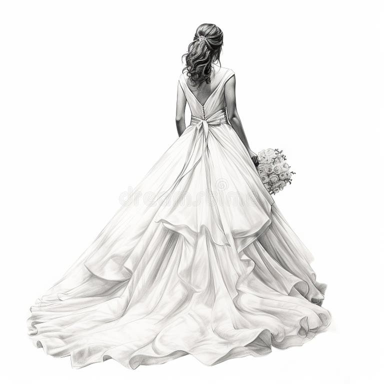 Illustration of Crayon Drawing of a Bride Back View Simple and Elega ...