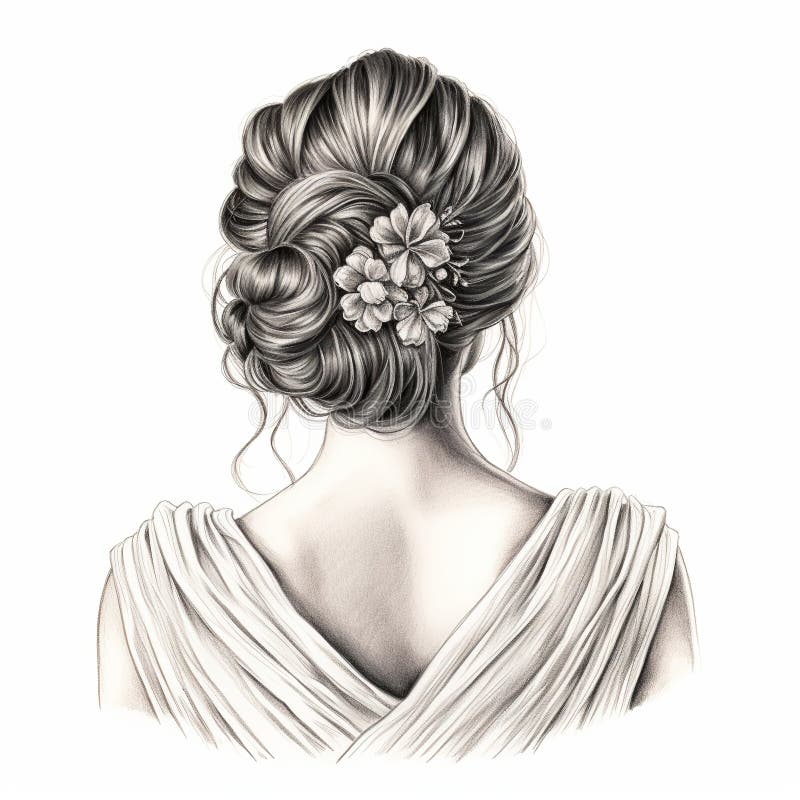 Illustration of Crayon Drawing of a Bride Back View Simple and Elega ...