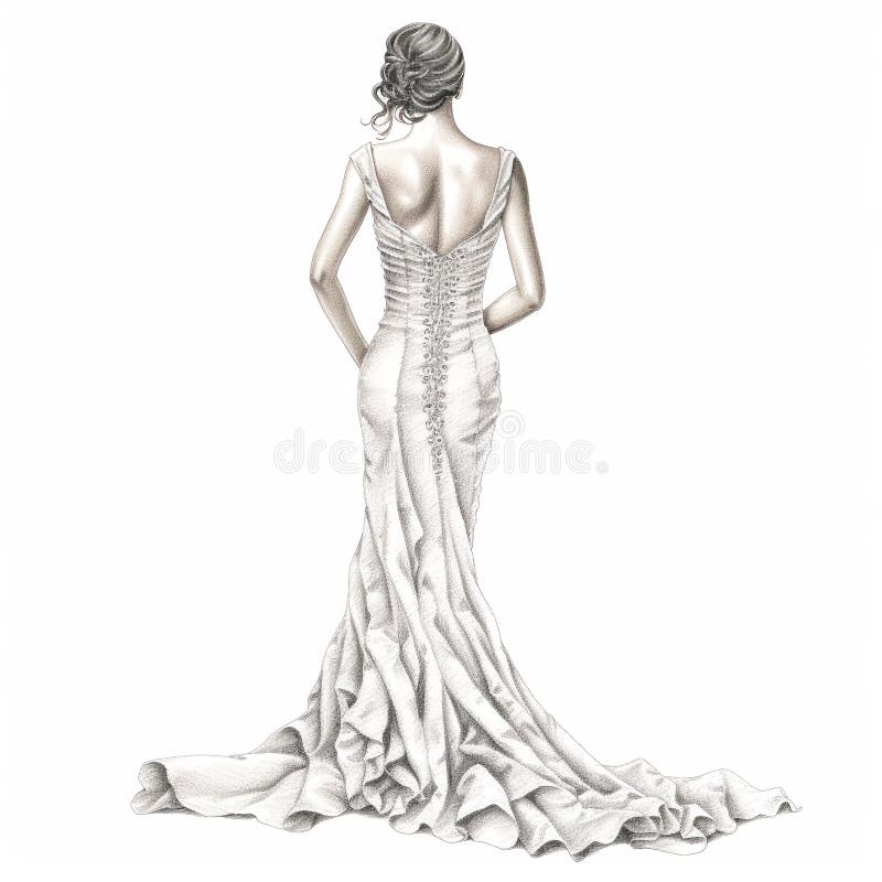 Illustration of Crayon Drawing of a Bride Back View Simple and Elega ...