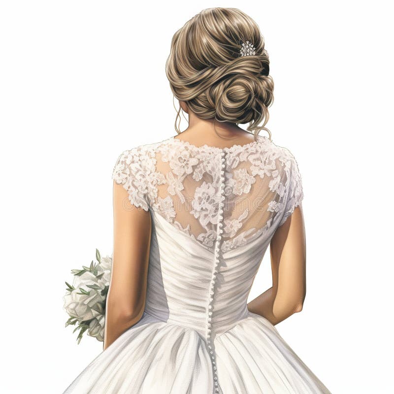 Illustration of Crayon Drawing of a Bride Back View Simple and Elega ...