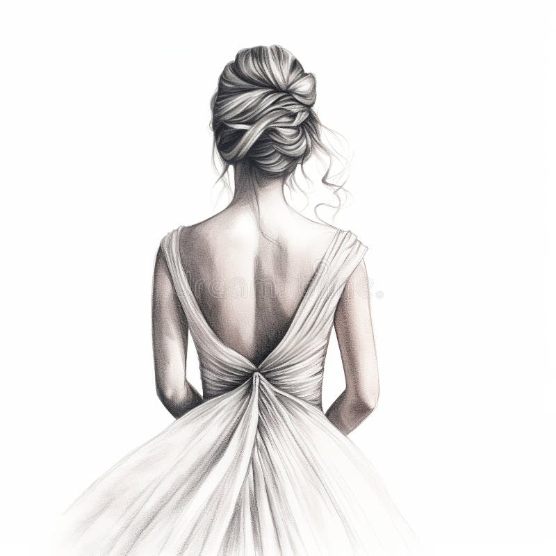 Illustration of Crayon Drawing of a Bride Back View Simple and Elega ...