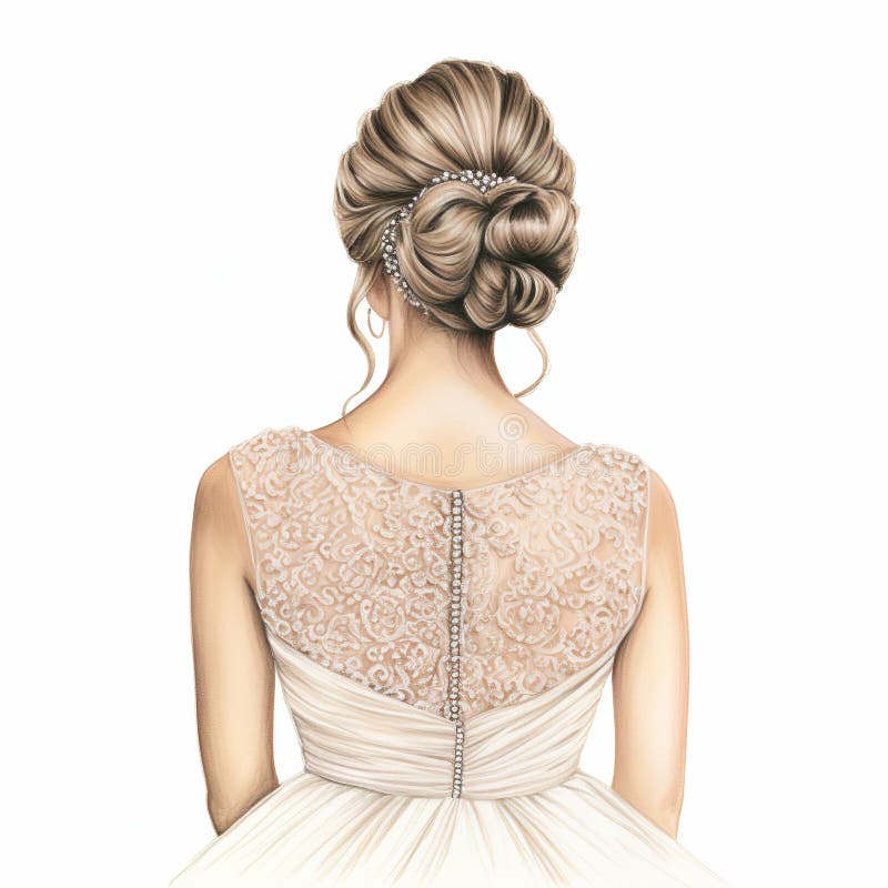 Illustration of Crayon Drawing of a Bride Back View Simple and Elega ...