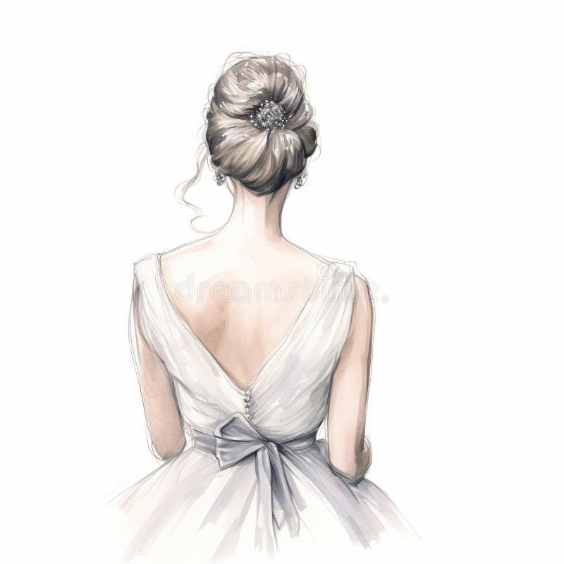 Illustration of Crayon Drawing of a Bride Back View Simple and Elega ...