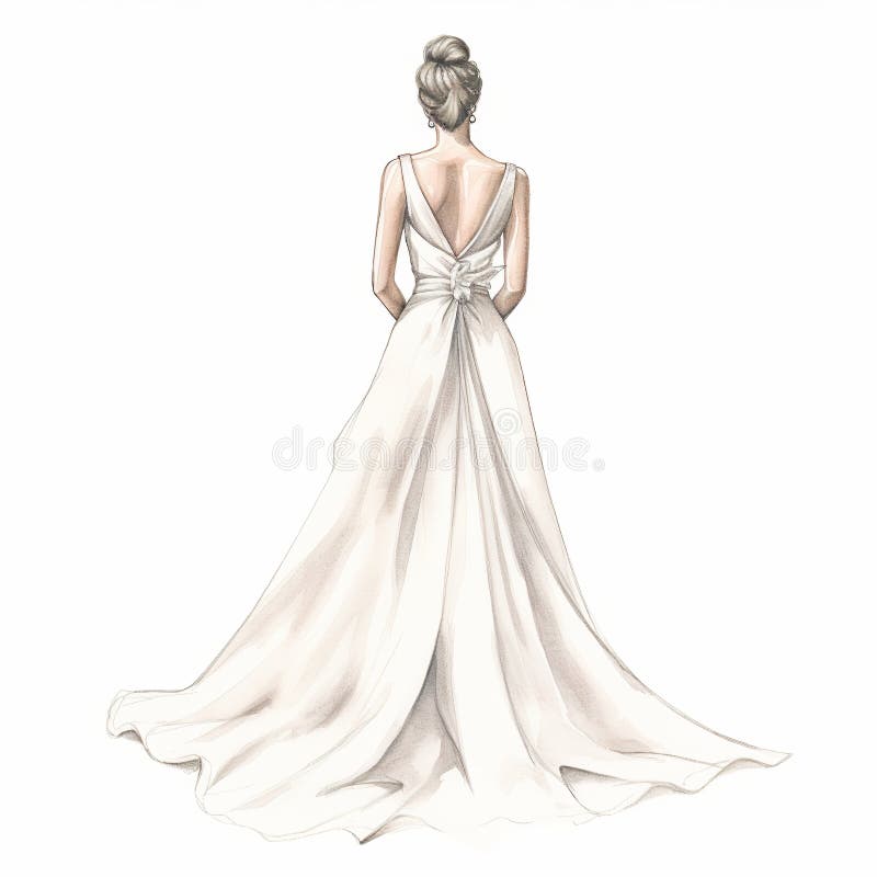 Illustration of Crayon Drawing of a Bride Back View Simple and Elega ...