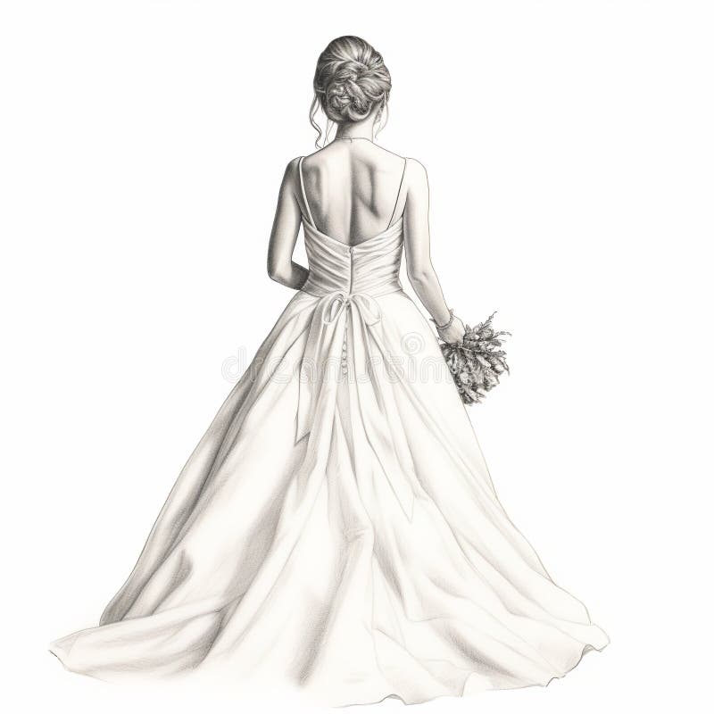Illustration of Crayon Drawing of a Bride Back View Simple and Elega ...