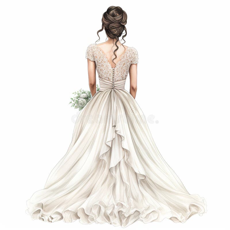 Illustration of Crayon Drawing of a Bride Back View Simple and Elega ...