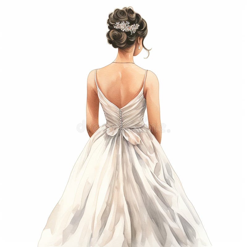 Illustration of Crayon Drawing of a Bride Back View Simple and Elega ...