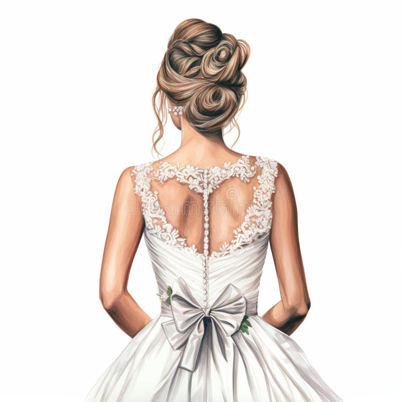 Illustration of Crayon Drawing of a Bride Back View Simple and Elega ...