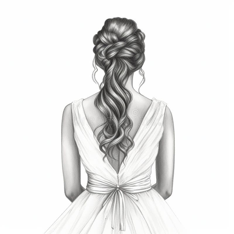 Illustration of Crayon Drawing of a Bride Back View Simple and Elega ...
