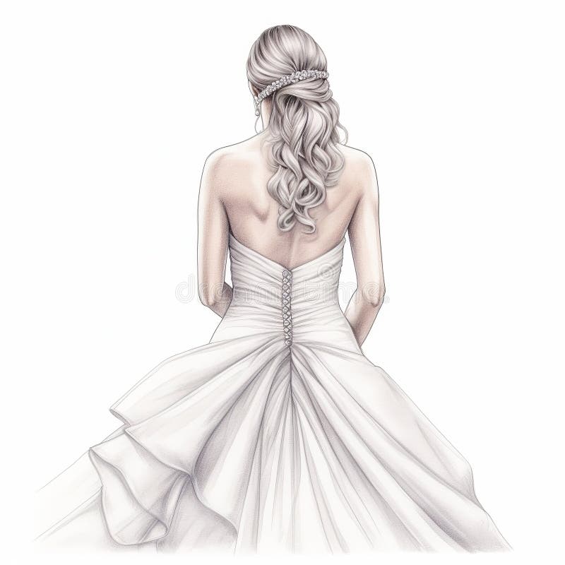 Illustration of Crayon Drawing of a Bride Back View Simple and Elega ...