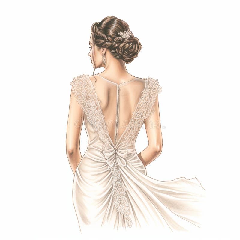 Illustration of Crayon Drawing of a Bride Back View Simple and Elega ...