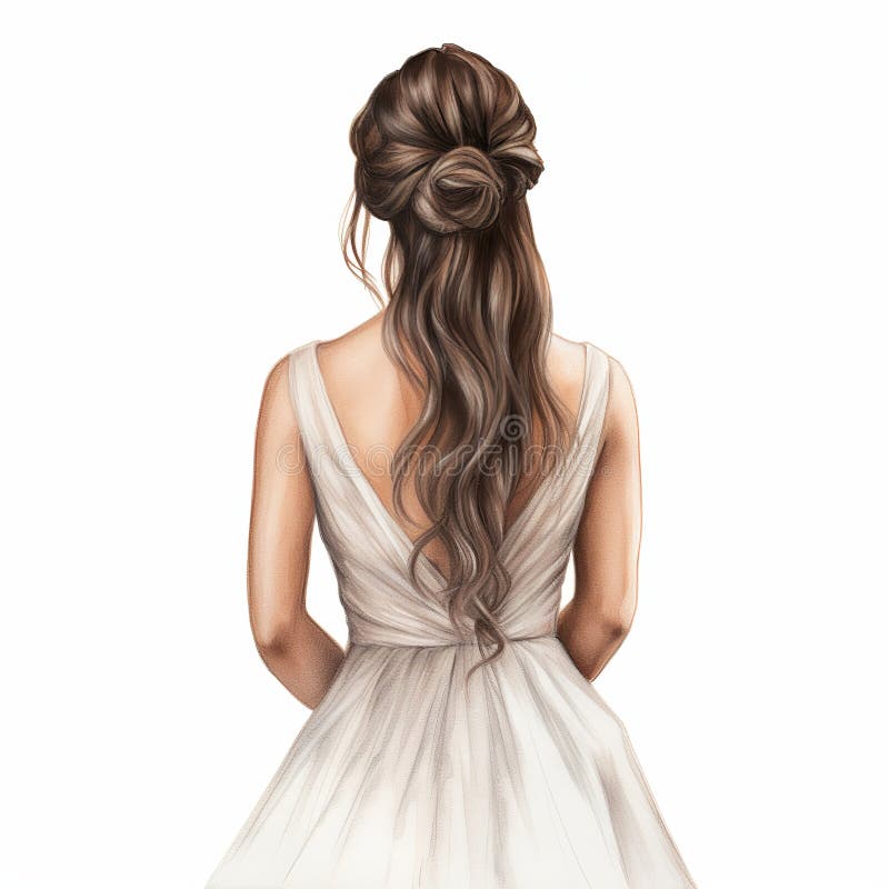 Illustration of Crayon Drawing of a Bride Back View Simple and Elega ...