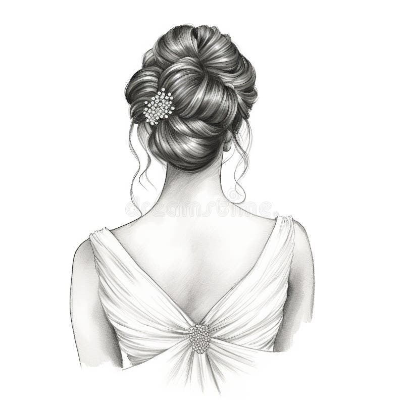 Illustration of Crayon Drawing of a Bride Back View Simple and Elega ...