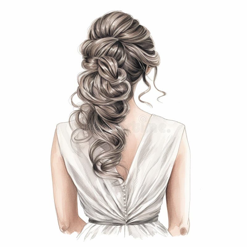 Illustration of Crayon Drawing of a Bride Back View Simple and Elega ...