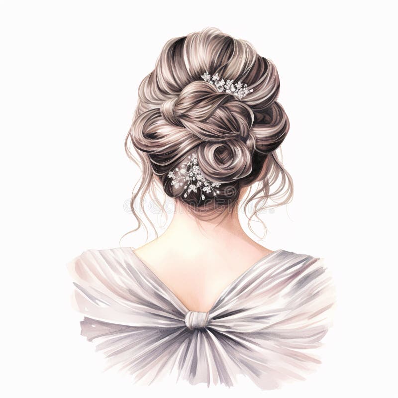 Illustration of Crayon Drawing of a Bride Back View Simple and Elega ...