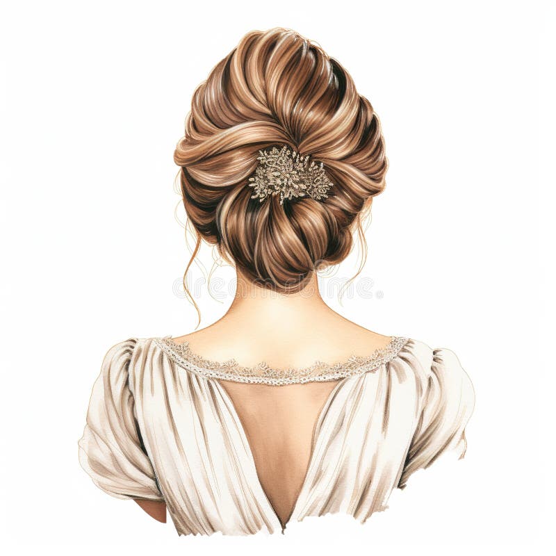 Illustration of Crayon Drawing of a Bride Back View Simple and Elega ...