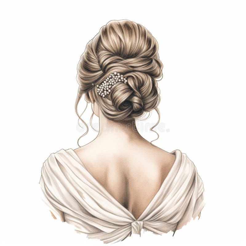 Illustration of Crayon Drawing of a Bride Back View Simple and Elega ...