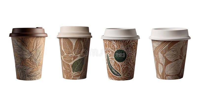 Coffee Paper Cup with Leaf Design in Earth Tones. Illustration Created ...
