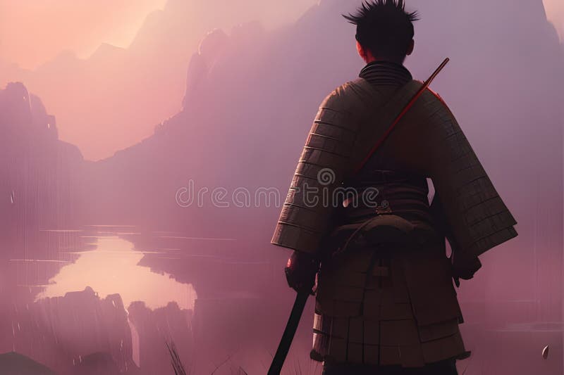 Samurai from behind stock illustration. Illustration of sunset - 274540543