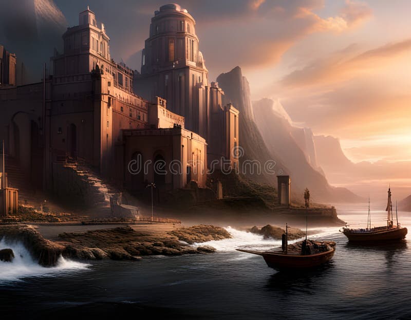 Castle on the seashore stock illustration. Illustration of created ...