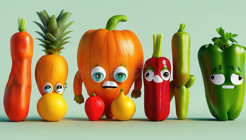 Vegetables and Fruits with Human Faces Stock Illustration ...