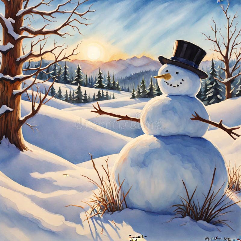 Illustration, a Snowman in the Forest Stock Illustration - Illustration ...