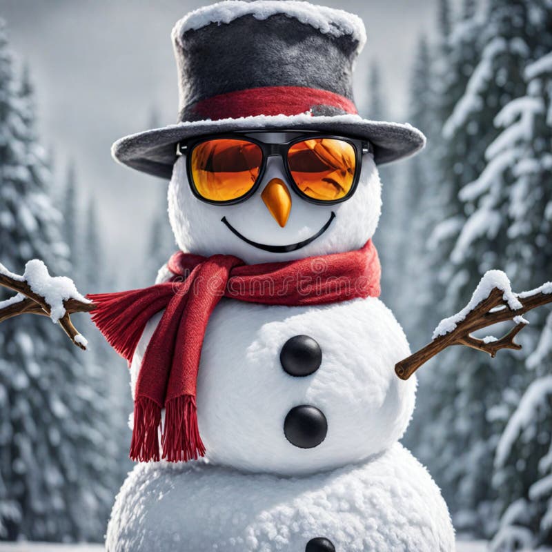 Illustration, a Snowman with Glasses Stock Illustration - Illustration ...