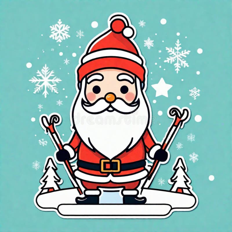 Illustration, Santa Claus on Skis Stock Illustration - Illustration of ...