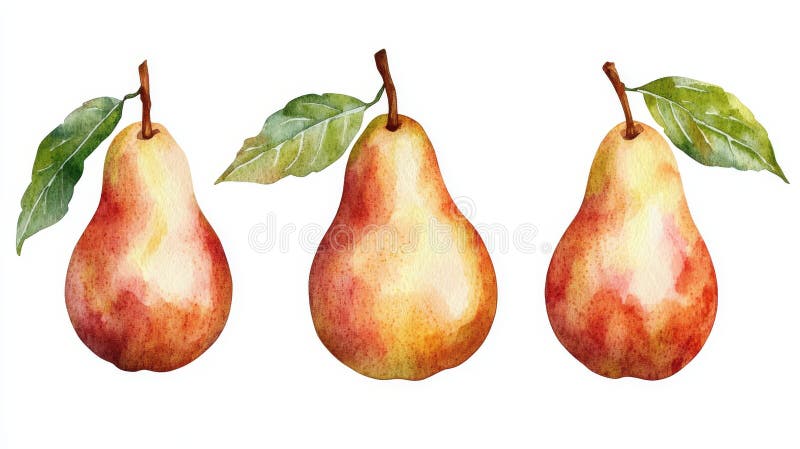 An Illustration Created with Watercolors Depicting Three Pears ...