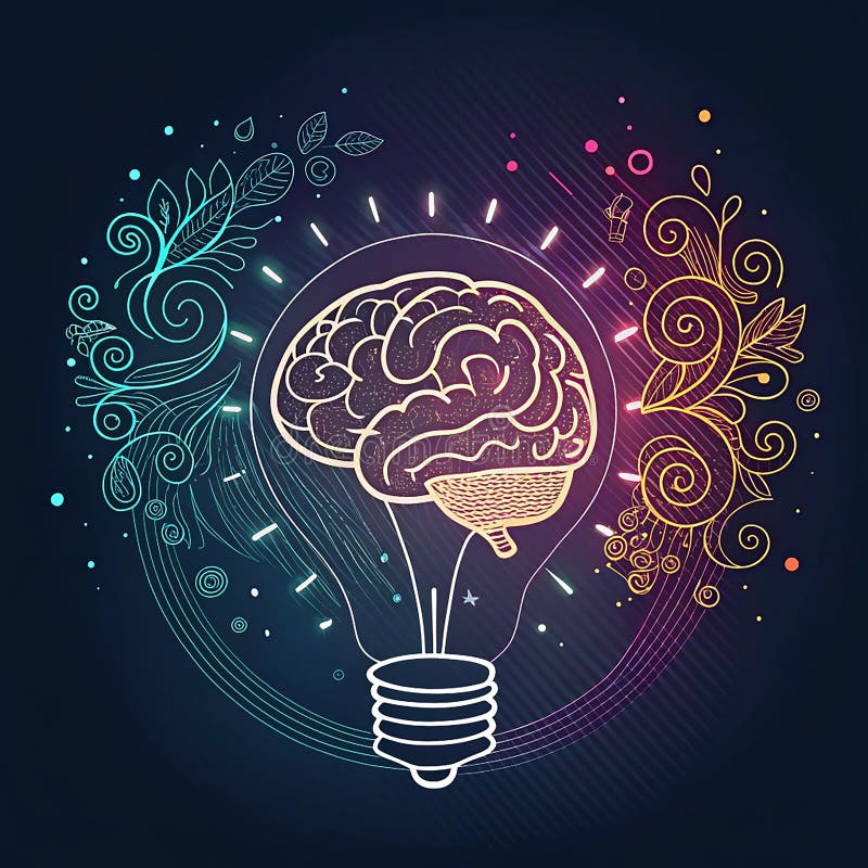 Creative Brain Idea Concept on Dark Background Stock Illustration ...
